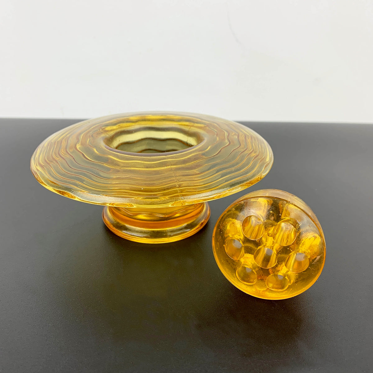 Bagley Glass art deco amber 'Elf' posy vase with flower frog – Feature ...